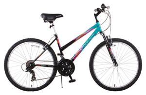 titan trail 21-speed suspension women's mountain bike, 17-inch frame, black and teal