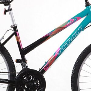 TITAN Trail 21-speed Suspension Women's Mountain Bike, 17-Inch Frame, Black and Teal