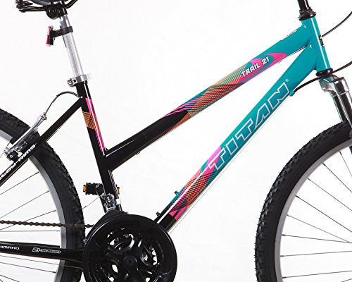 TITAN Trail 21-speed Suspension Women's Mountain Bike, 17-Inch Frame, Black and Teal