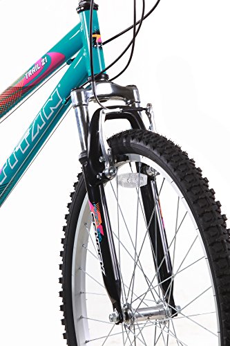 TITAN Trail 21-speed Suspension Women's Mountain Bike, 17-Inch Frame, Black and Teal