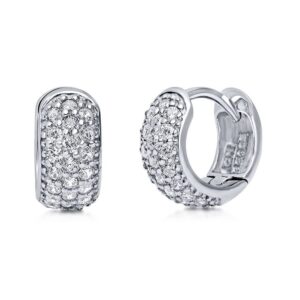 berricle sterling silver cubic zirconia cz small fashion hoop huggie earrings for women, rhodium plated 0.5"