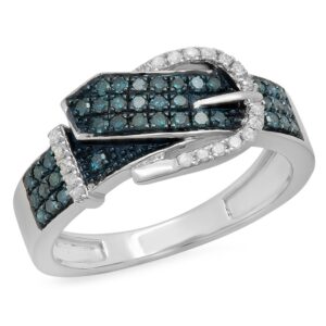 dazzlingrock collection 0.40 carat (ctw) sterling silver round blue & white diamond buckle right hand band, size 8