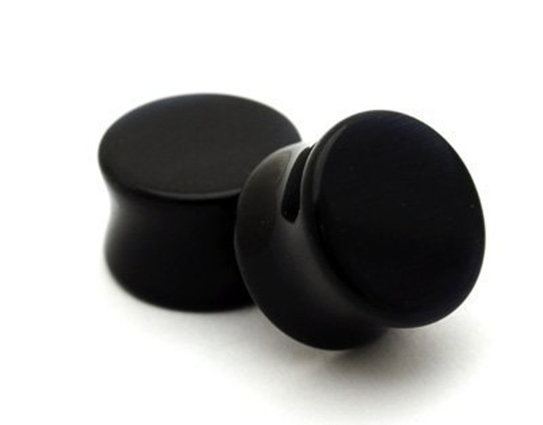 Mystic Metals Body Jewelry Black Agate Stone Plugs - 7/16 Inch (11mm) - Sold As a Pair