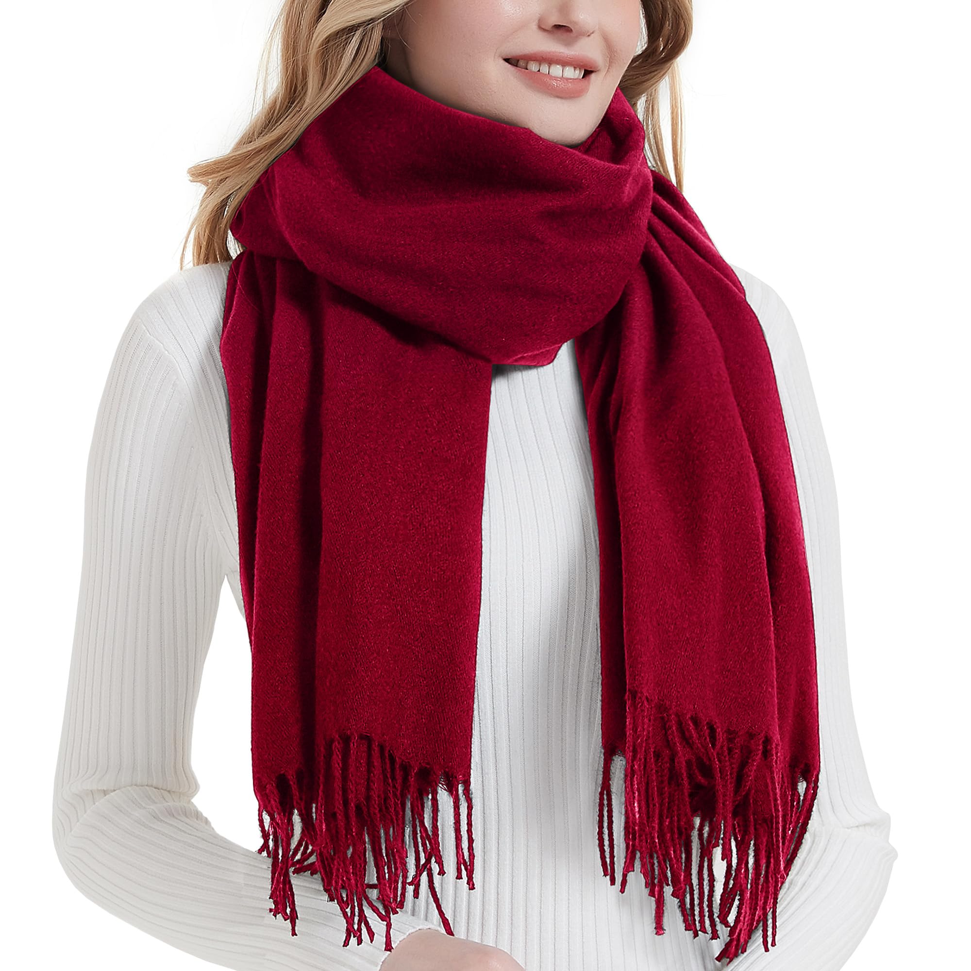 Landisun Scarf for Women Women Winter Scarf-Shawl Wraps Christmas Scarf Winter Scarf for Women Bridesmaid Wedding Bridal Scarf-Burgundy