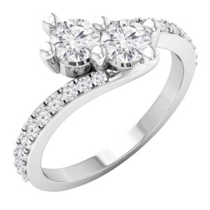 dazzlingrock collection 1.00 carat (ctw) 14k round diamond ladies two stone bridal engagement ring 1 ct, white gold, size 4.5