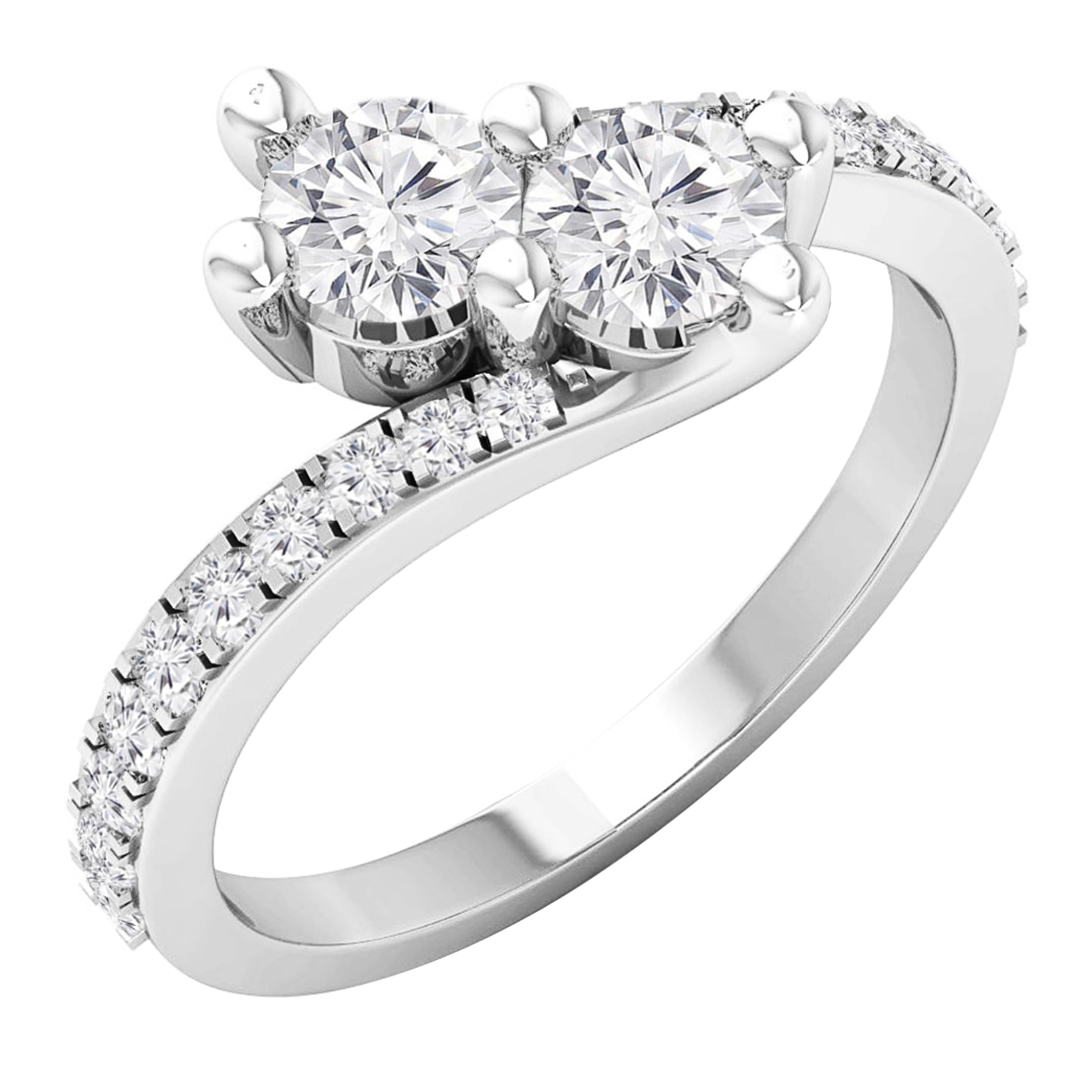 Dazzlingrock Collection 1.00 Carat (ctw) 14K Round Diamond Ladies Two Stone Bridal Engagement Ring 1 CT, White Gold, Size 4.5