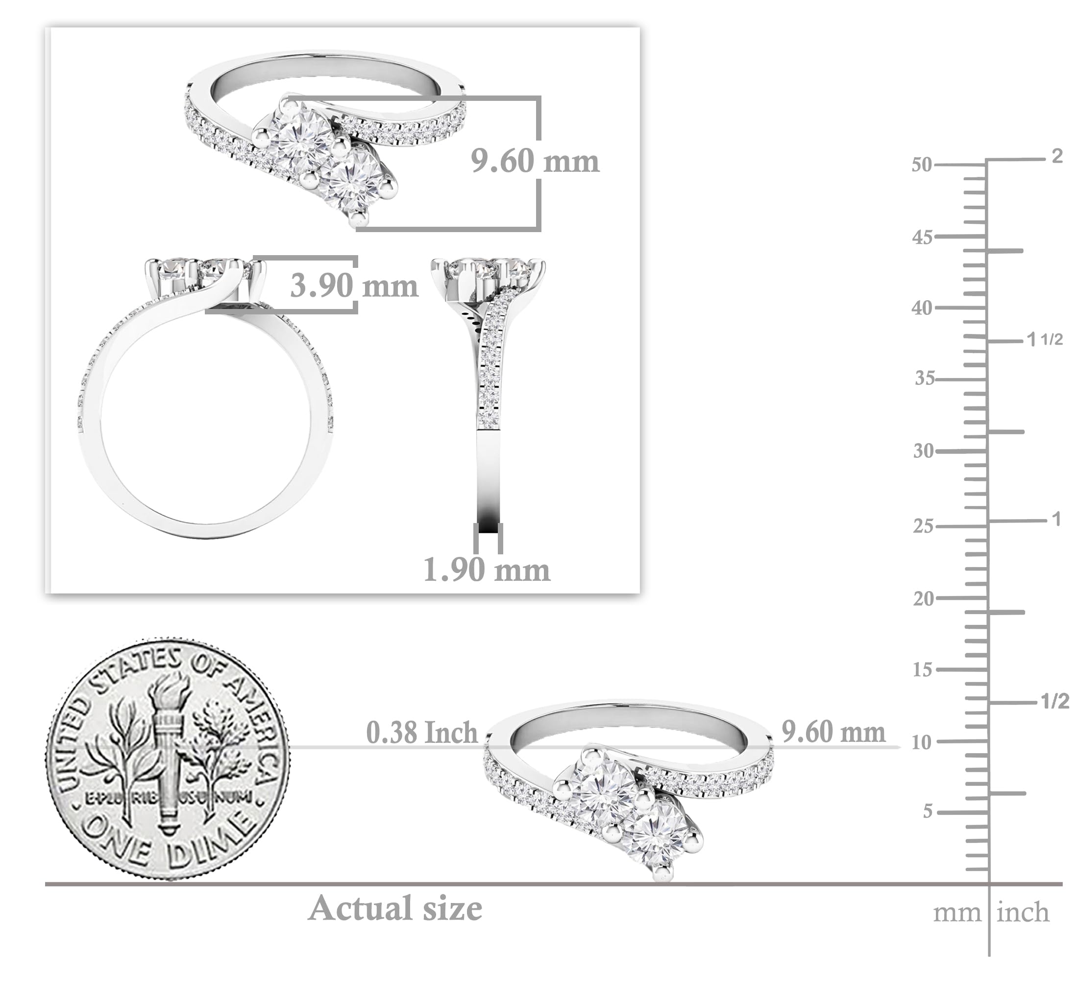 Dazzlingrock Collection 1.00 Carat (ctw) 14K Round Diamond Ladies Two Stone Bridal Engagement Ring 1 CT, White Gold, Size 4.5