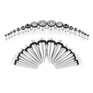 vcmart 14g-00g 36pcs tapers and tunnels ear gauge stretching kit surgical stainless steel