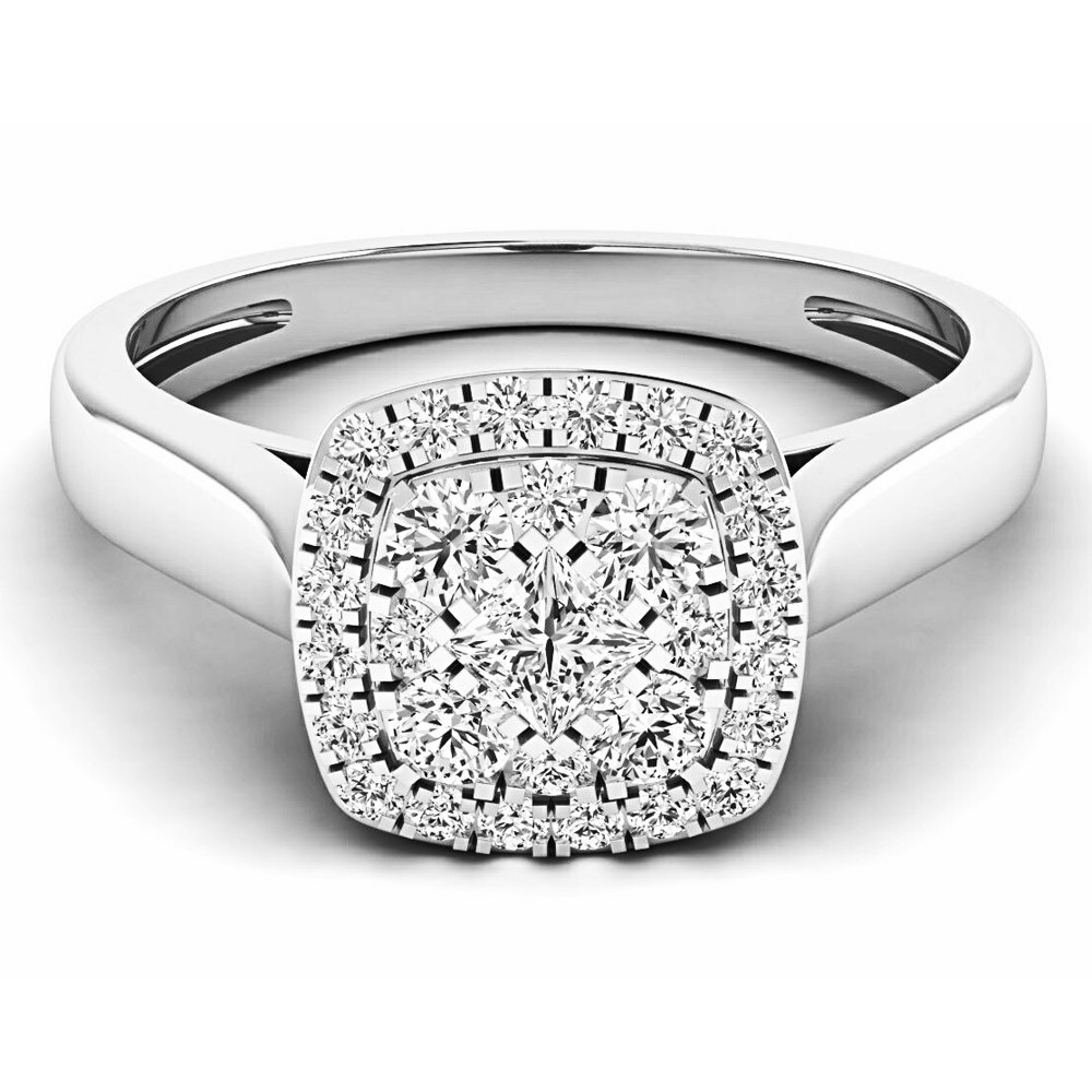 Dazzlingrock Collection 0.50 Carat (ctw) 14K White Diamond Ladies Cluster Engagement Ring 1/2 CT, White Gold, Size 6