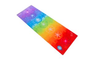 spiritual revolution yoga mat with carry strap - luxury mat/towel combo that grips while you sweat; natural rubber base; no slip, pvc free, and machine washable, rainbow understanding