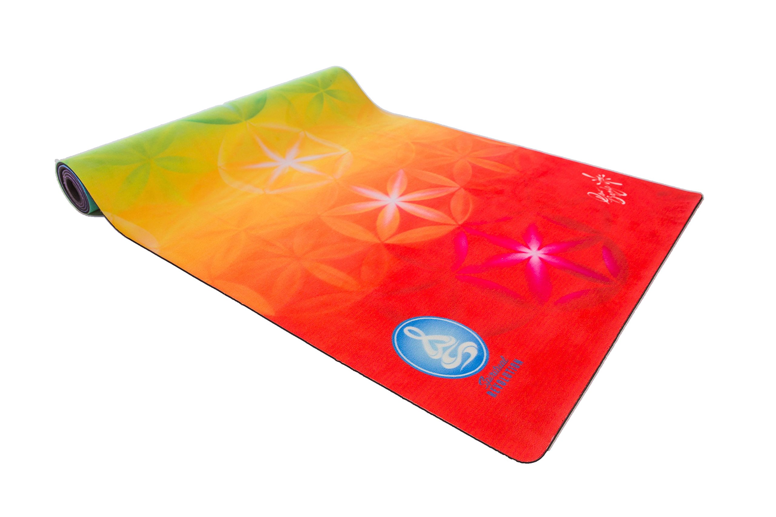 Spiritual Revolution Yoga Mat with Carry Strap - Luxury Mat/Towel Combo that Grips While you Sweat; Natural Rubber Base; No Slip, PVC Free, and Machine Washable, Rainbow Understanding