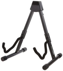 amazon basics adjustable guitar folding a-shape frame stand for acoustic and electric guitars with non-slip rubber and soft foam arms, fully assembled, black