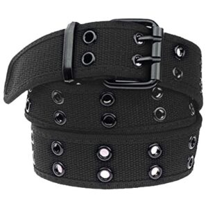 moonsix canvas web belts for men,solid color casual double hole grommet belt,black