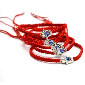 omonic maymii·home 6 pcs lucky hamsa red string line kabbalah bracelets bracelet bangle braided string cord and rotating evil eye hamsa hand - jewish amulet pendant jewelry for success and lucky