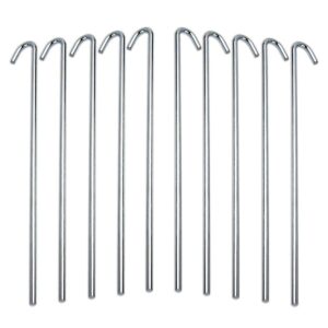 tent stakes for outdoor camping heavy duty metal, galvanized rust-free yard stakes, 10 garden edging fence hook | garden stakes for gardening & canopies, tent pegs - by ram-pro