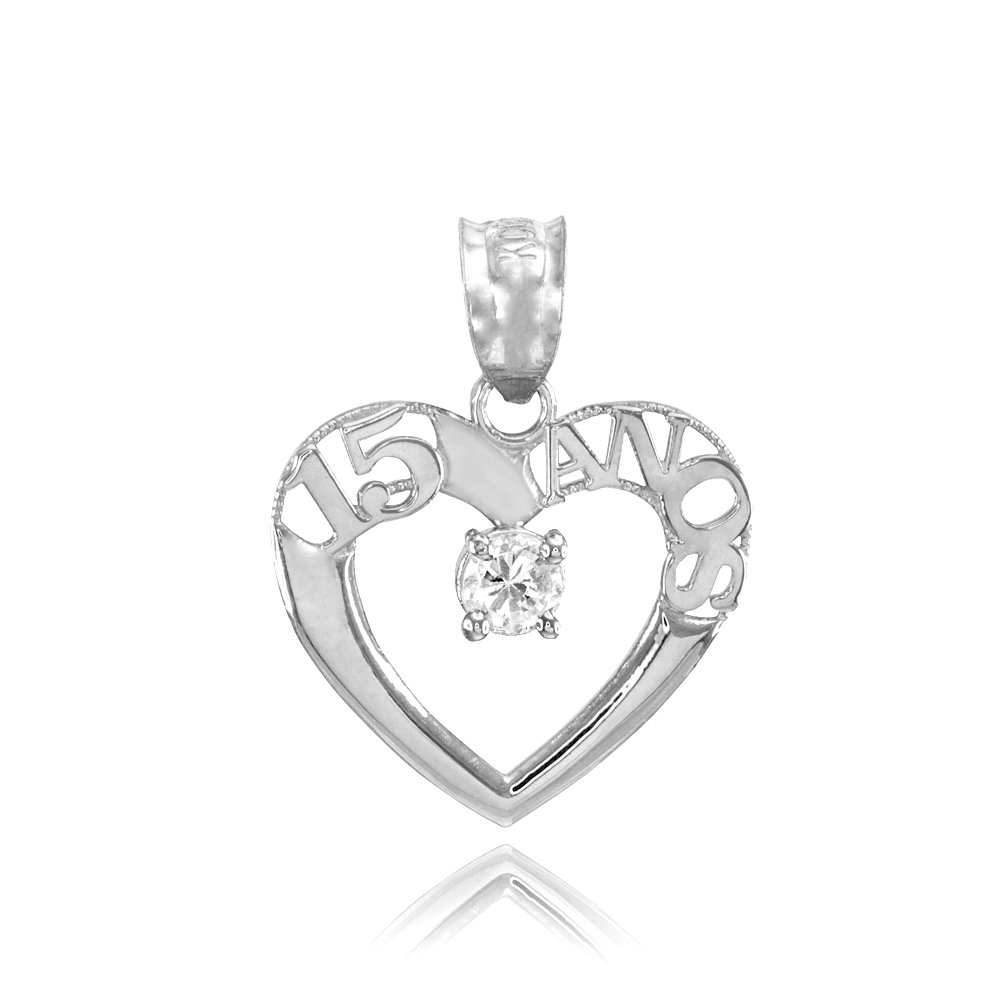 925 Sterling Silver Quinceanera 15 Anos Solitaire CZ Necklace Pendant