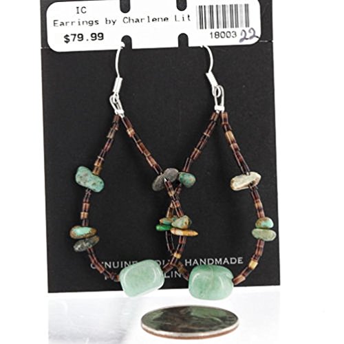 $80Tag Certified Silver Navajo Hooks Turquoise Jade Native Earrings 390762726308 Made By Loma Siiva