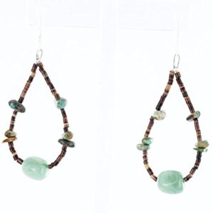 $80Tag Certified Silver Navajo Hooks Turquoise Jade Native Earrings 390762726308 Made By Loma Siiva