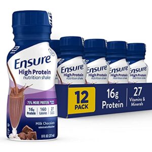 ensure high protein nutritional shake with 16g of protein, ready-to-drink meal replacement shakes, low fat, milk chocolate, 8 fl oz (pack of 12)