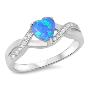 sterling silver blue simulated opal heart ring white cz infinity band new size 8