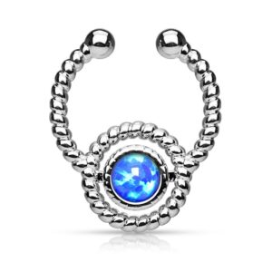 wildklass jewelry septum hanger 16g roped circle opal septum ring (opal blue)