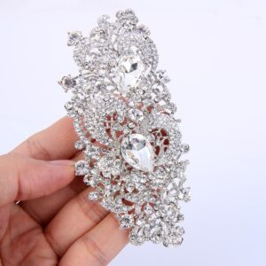 EVER FAITH Silver-Tone Austrian Crystal 4.1 Inch Royal Flower Pattern Wedding Brooch Pendant Clear