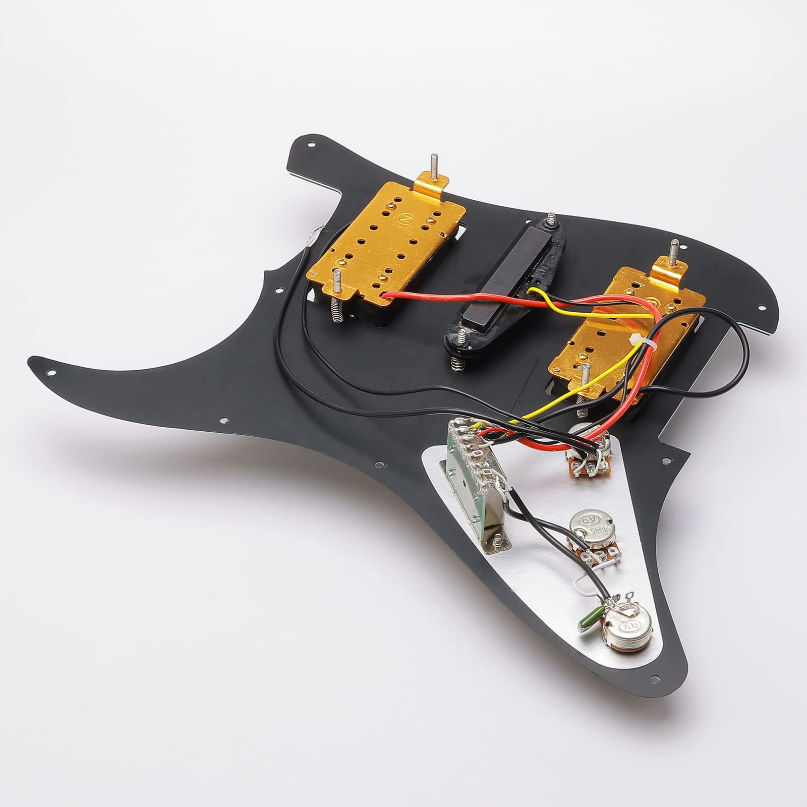 JIUWU HSH Loaded Pickguard Black Wired Plate for Fender Strat Guitar Replacement