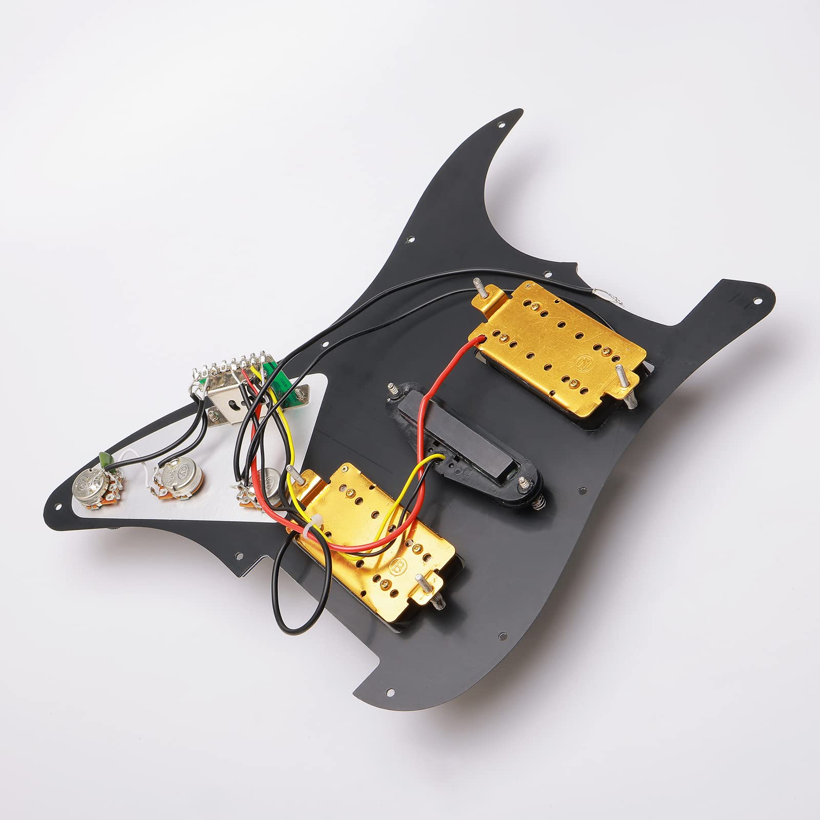 JIUWU HSH Loaded Pickguard Black Wired Plate for Fender Strat Guitar Replacement