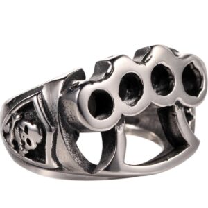 silver biker ring 316l stainless steel boxing gloves hand buckle soft gothic sz 7-13