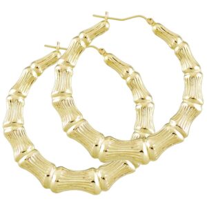 14k gold round hollow doorknocker bamboo hoop earrings 2.2 inches.diameter