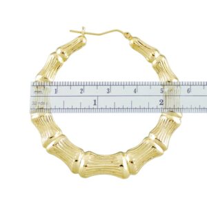 14K Gold Round Hollow Doorknocker Bamboo Hoop Earrings 2.2 inches.Diameter