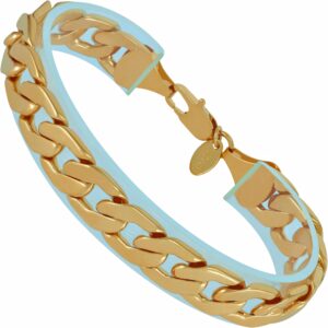 lifetime jewelry 11mm flat cuban link chain bracelet for men & women 24k gold plated (gold, 8 inches)