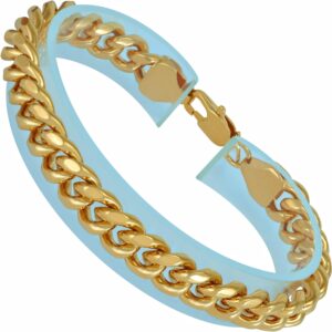 lifetime jewelry 9mm miami curb cuban link chain bracelet 24k real gold plated (gold, 8 inches)