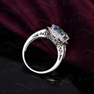 Fashion Natural Blue Aquamarine Gemstone Real Diamond Solid 14K White Gold for Women Lady Wedding Engagement Band Ring Set