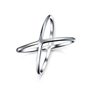 delicate thin open modern simple geometric atomic x criss cross ring for teen for women .925 sterling silver