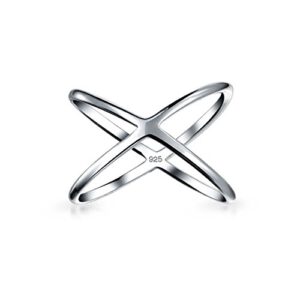 Delicate Thin Open Modern Simple Geometric Atomic X Criss Cross Ring For Teen For Women .925 Sterling Silver