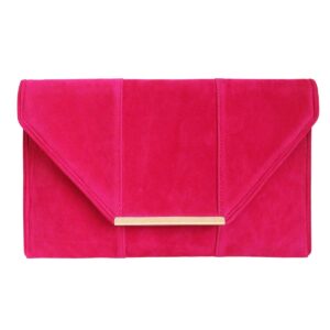 jnb women's faux microsuede envelope clutch fuchsia