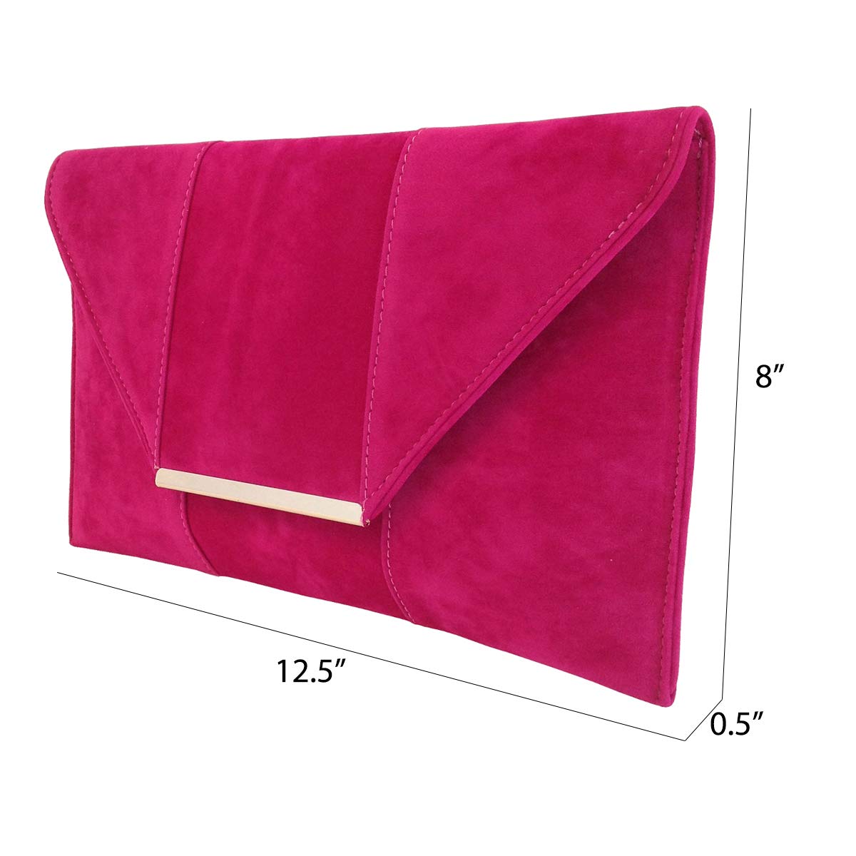 JNB Women's Faux Microsuede Envelope Clutch Fuchsia