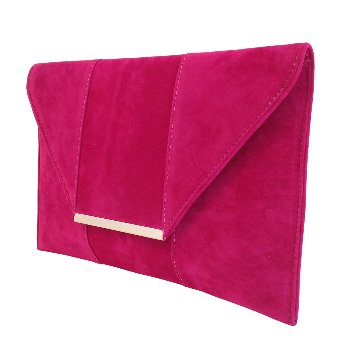 JNB Women's Faux Microsuede Envelope Clutch Fuchsia