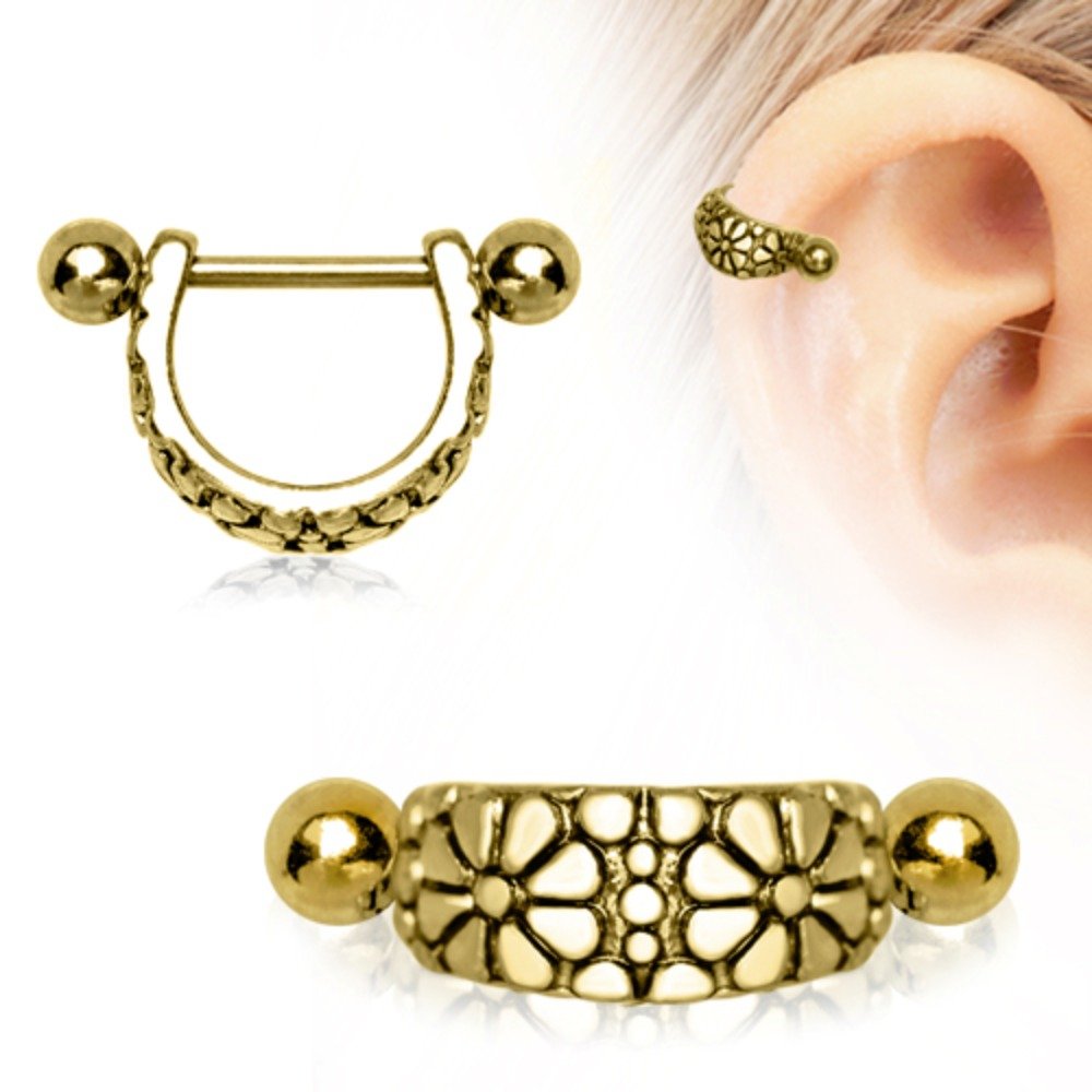 Daisy Ear Cuff Cartilage Earring Gold Plated 316L Surgical Steel (Sold Individually)