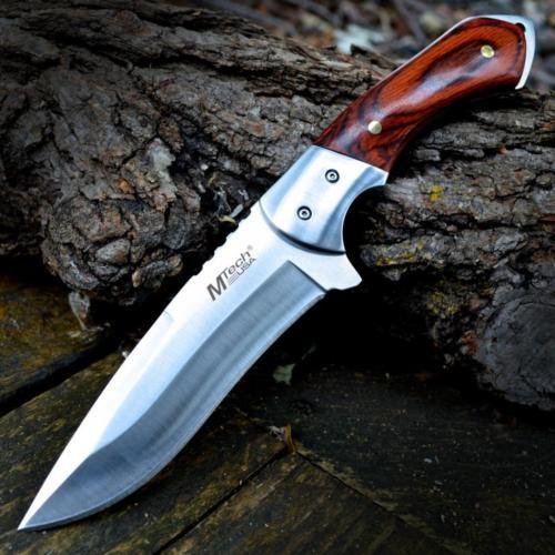 9" M-TECH TACTICAL Hunting Survival FULL TANG FIXED BLADE KNIFE Wood w/ SHEATH