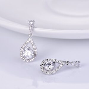 GULICX Dazzling Silver Plated Base Clear Round Cut Flawless CZ Cubic Zirconia Crystal White Drop Earrings