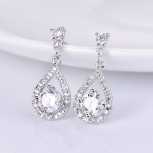 GULICX Dazzling Silver Plated Base Clear Round Cut Flawless CZ Cubic Zirconia Crystal White Drop Earrings