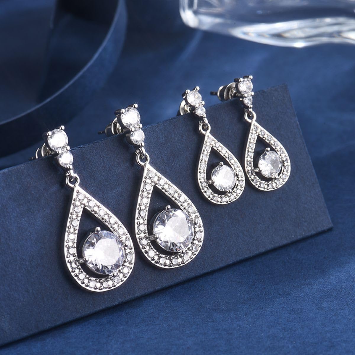 GULICX Dazzling Silver Plated Base Clear Round Cut Flawless CZ Cubic Zirconia Crystal White Drop Earrings