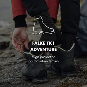 FALKE Men's TK1 Adventure Cool Hiking Socks, Crew, Thick Padding, Cooling, Athletic, Breathable Quick Dry, Lyocell, Black (Black-Mix 3010), 12.5-13.5, 1 Pair