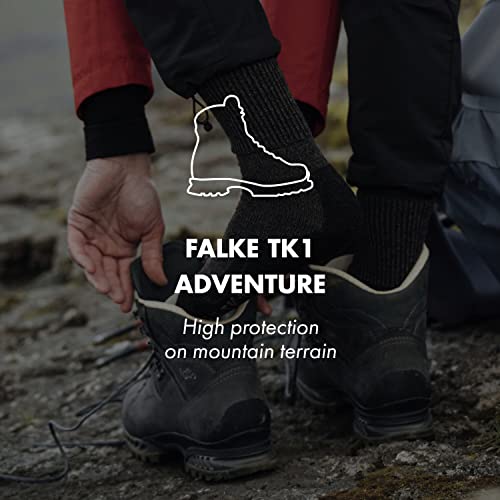 FALKE Men's TK1 Adventure Cool Hiking Socks, Crew, Thick Padding, Cooling, Athletic, Breathable Quick Dry, Lyocell, Black (Black-Mix 3010), 12.5-13.5, 1 Pair