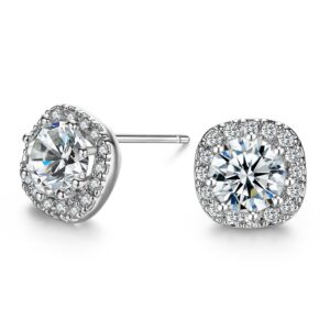 sbling platinum plated cubic zirconia cushion shape halo stud earrings (1.90 cttw)