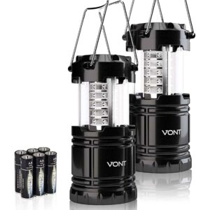 vont 2 pack led camping lantern, super bright portable survival lanterns, must have during hurricane, emergency, storms, outages, original collapsible camping lights/lamp (batteries included)