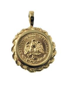 tex 14k yellow gold pendant, dos pesos coin, approx 4.3g