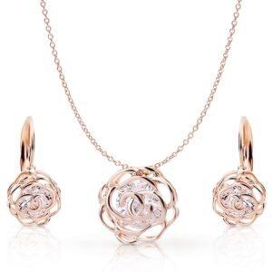 crystalline azuria women 18k rose gold plated white crystal roses flowers necklace and earrings set for women wedding party bridal bridesmaid accessories